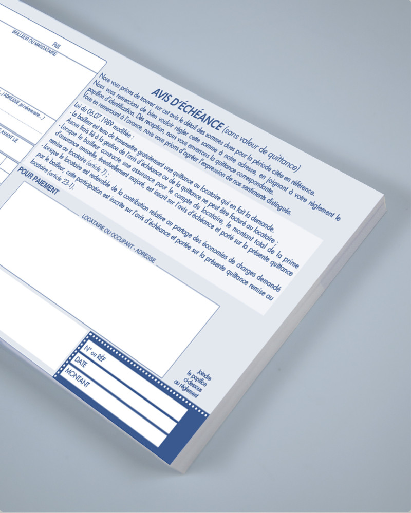 Carnet de quittances 3 en 1 - avis d'échéance, quittance + double