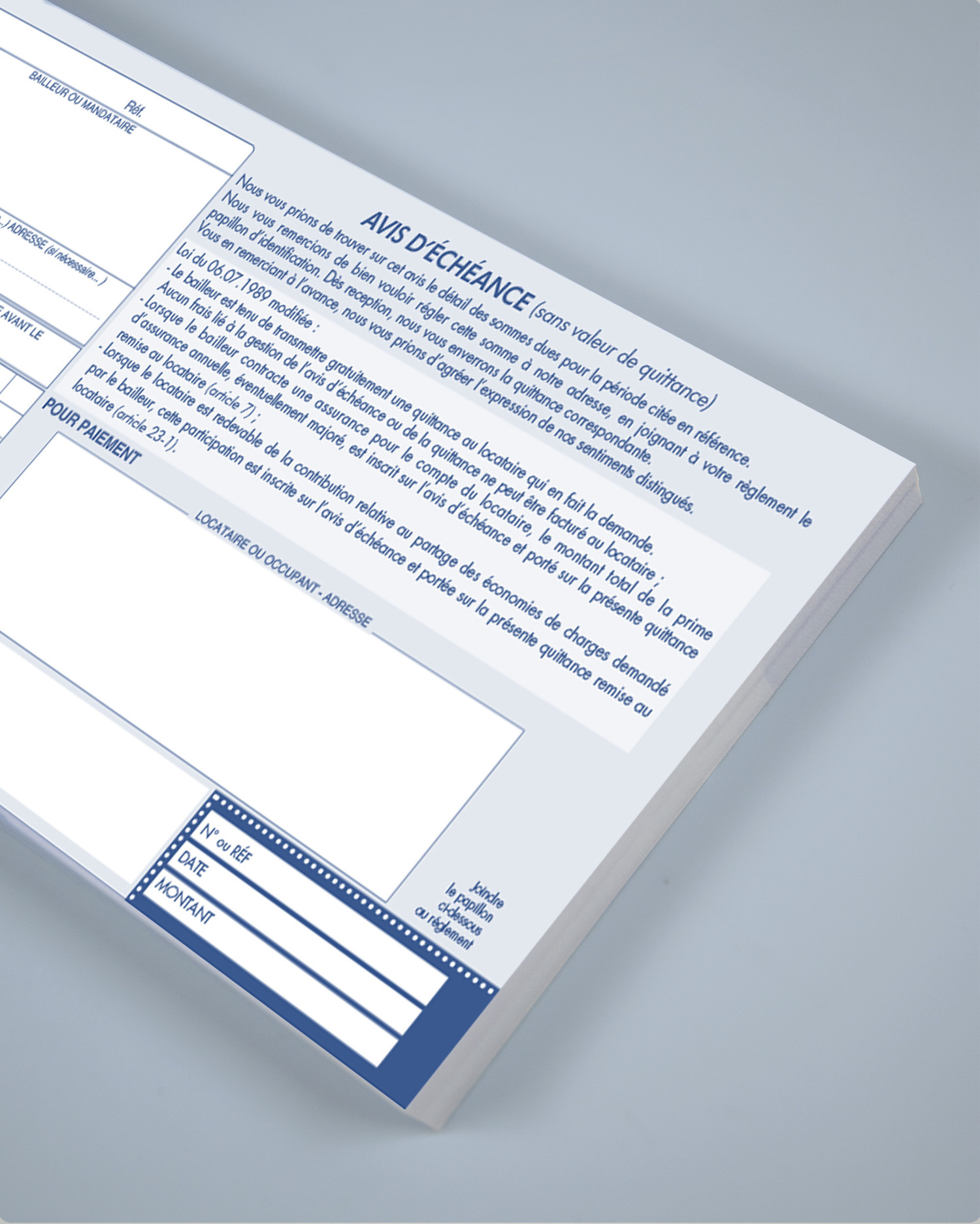 Carnet de quittances 3 en 1 - avis d'échéance, quittance + double