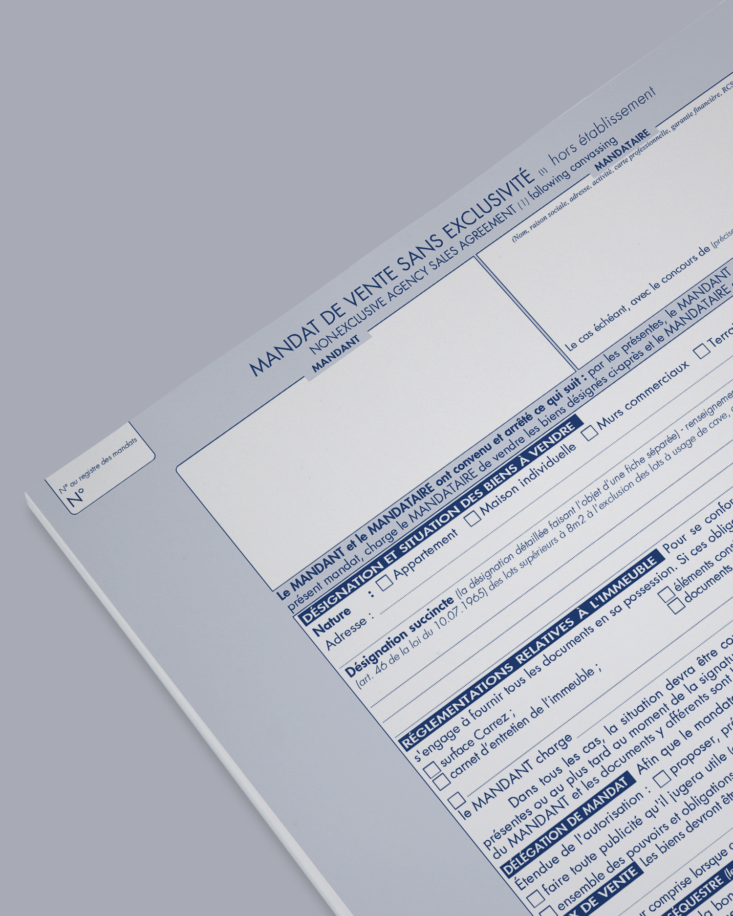 Mandat simple de vente hors établissement - Français / Anglais - lot de 10