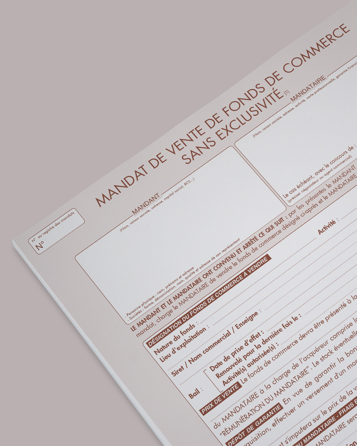 Mandat simple de vente de fonds de commerce - lot de 25